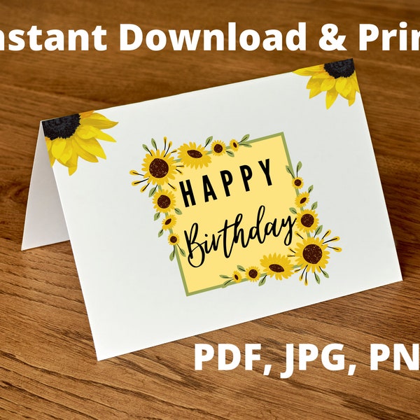 Sunflower Printable Birthday Card - Etsy