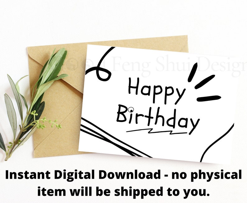 Printable Line Art Birthday Card, Happy Birthday Card, Friend Bday Card ...