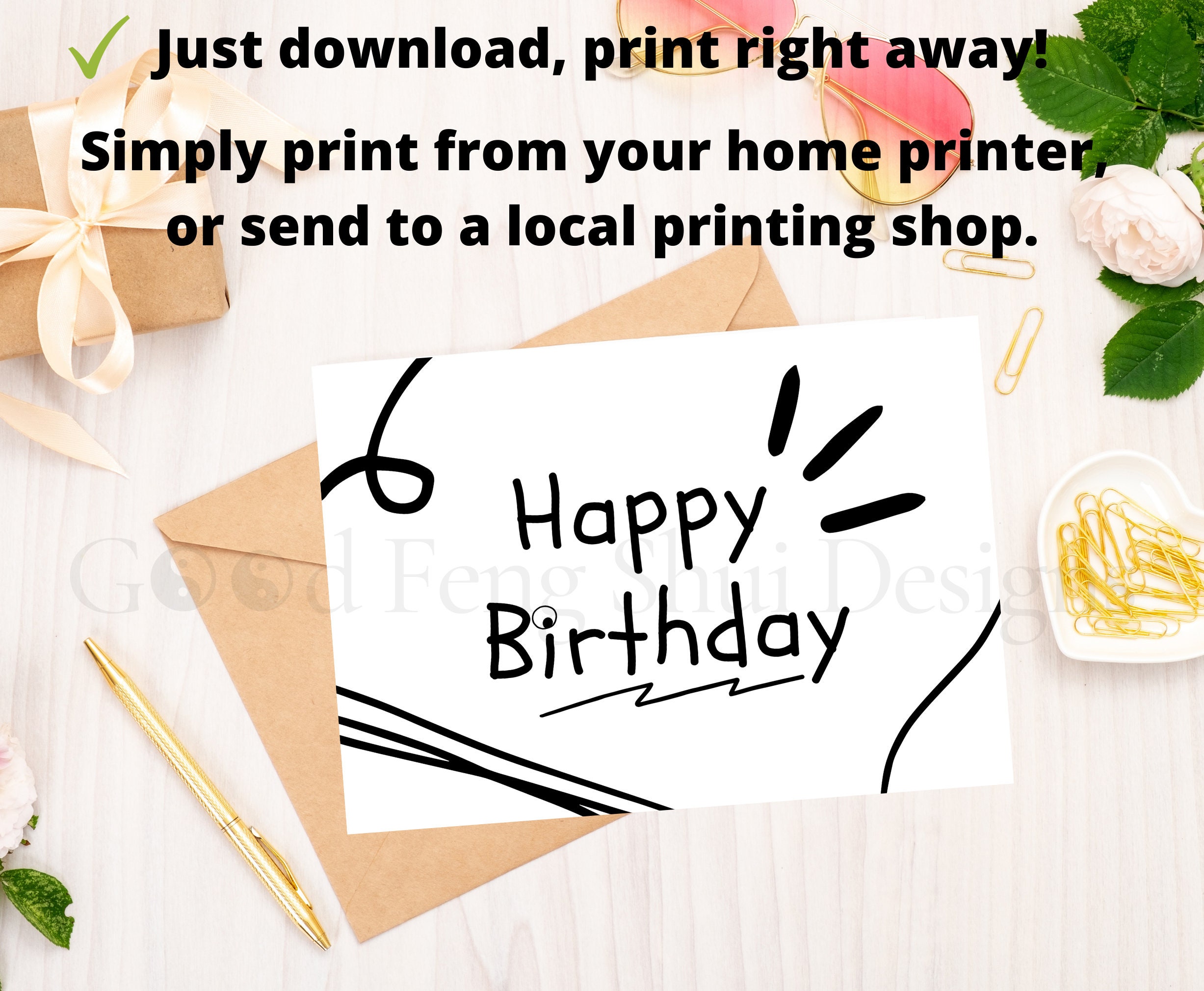 Printable Line Art Birthday Card, Happy Birthday Card, Friend Bday Card ...