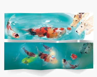 Koi Fish Birthday Card, Happy Birthday Party Hat and Balloons, Koi Fish ...