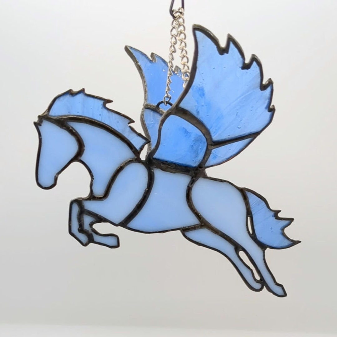 Hanging 3D Stained Glass Flying Blue Pegasus Flyer - Etsy