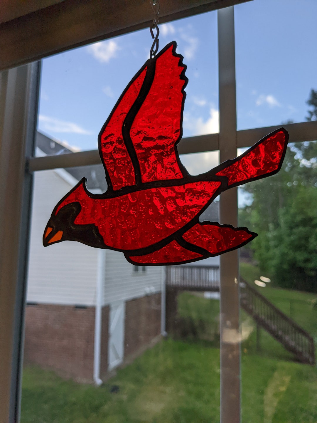 Flying Cardinal Bird Glass Suncatcher - Etsy