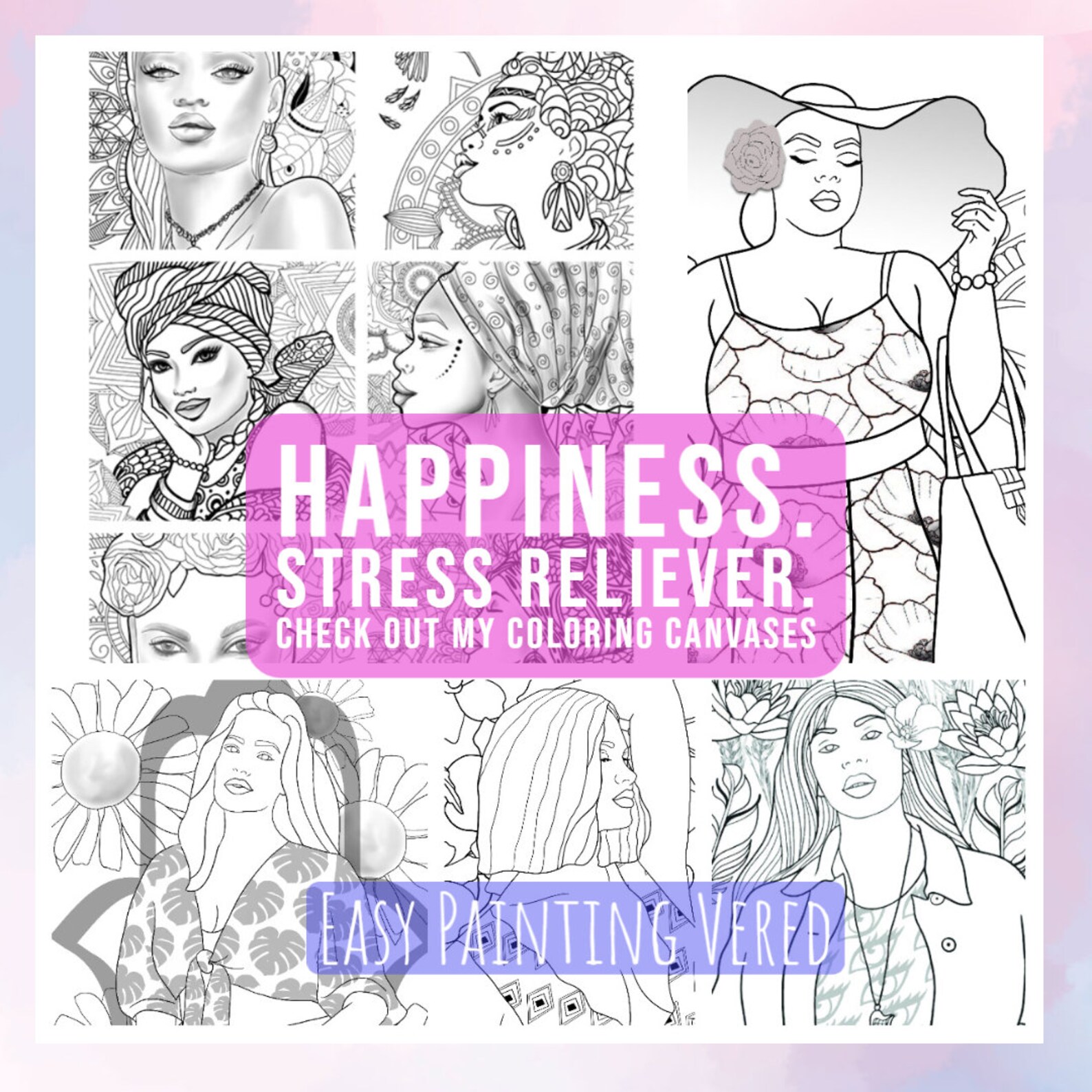 Traceable African Girl With Sunglasses Pre-drawn Canvas Painting ...