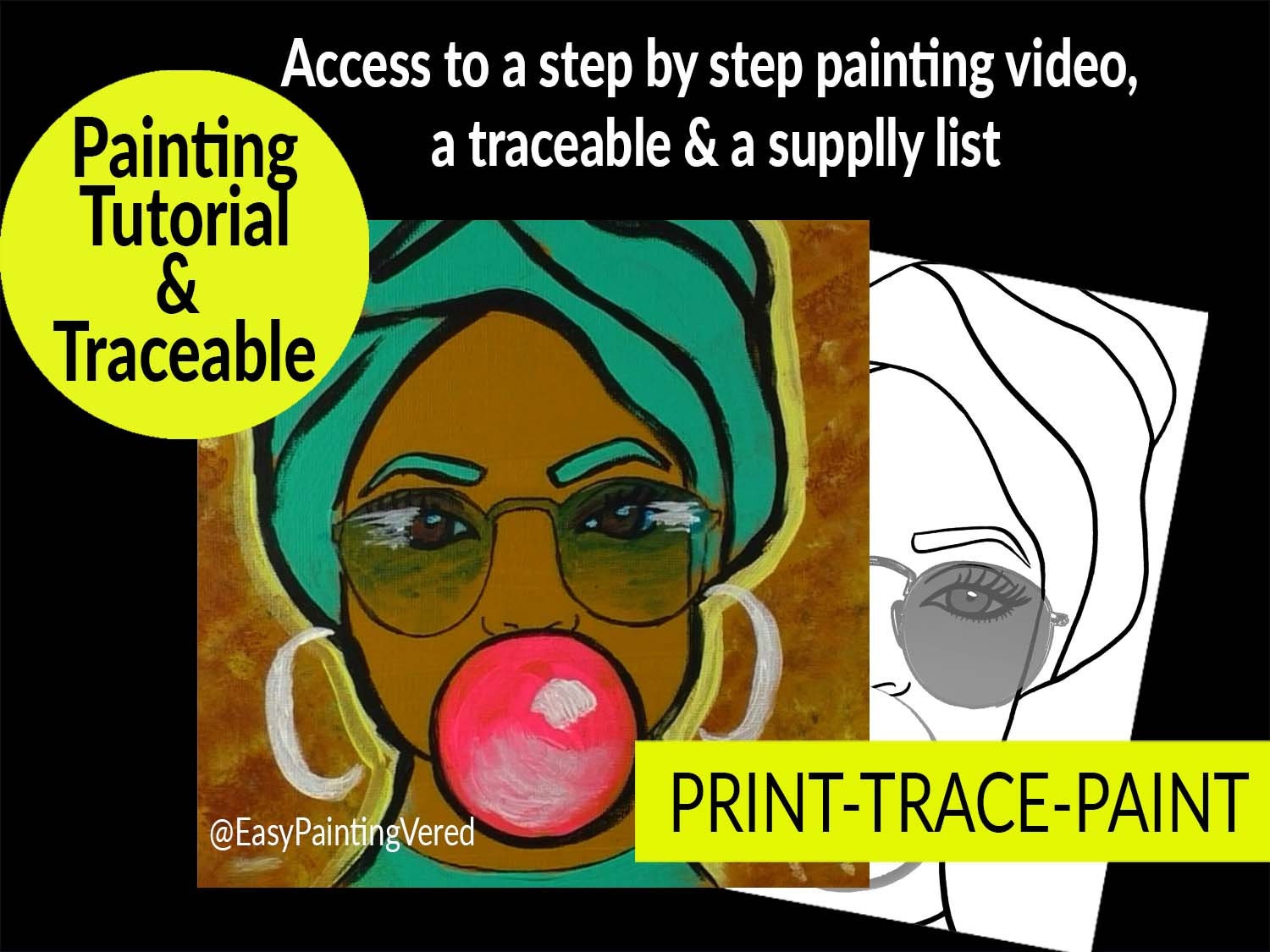 DOPE Queen With a Bubble Gum Painting Tutorial for Adults Art Video ...