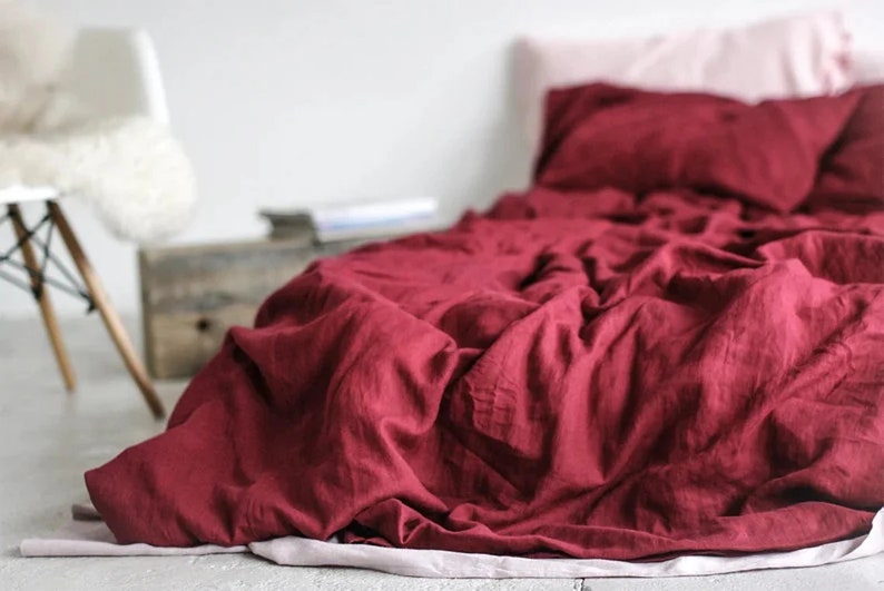 Maroon Color Washed Linen Duvet Cover Maroon Color Boho - Etsy