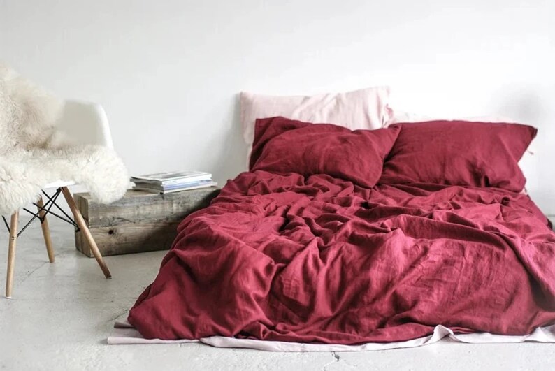 Maroon Color Washed Linen Duvet Cover Maroon Color Boho - Etsy