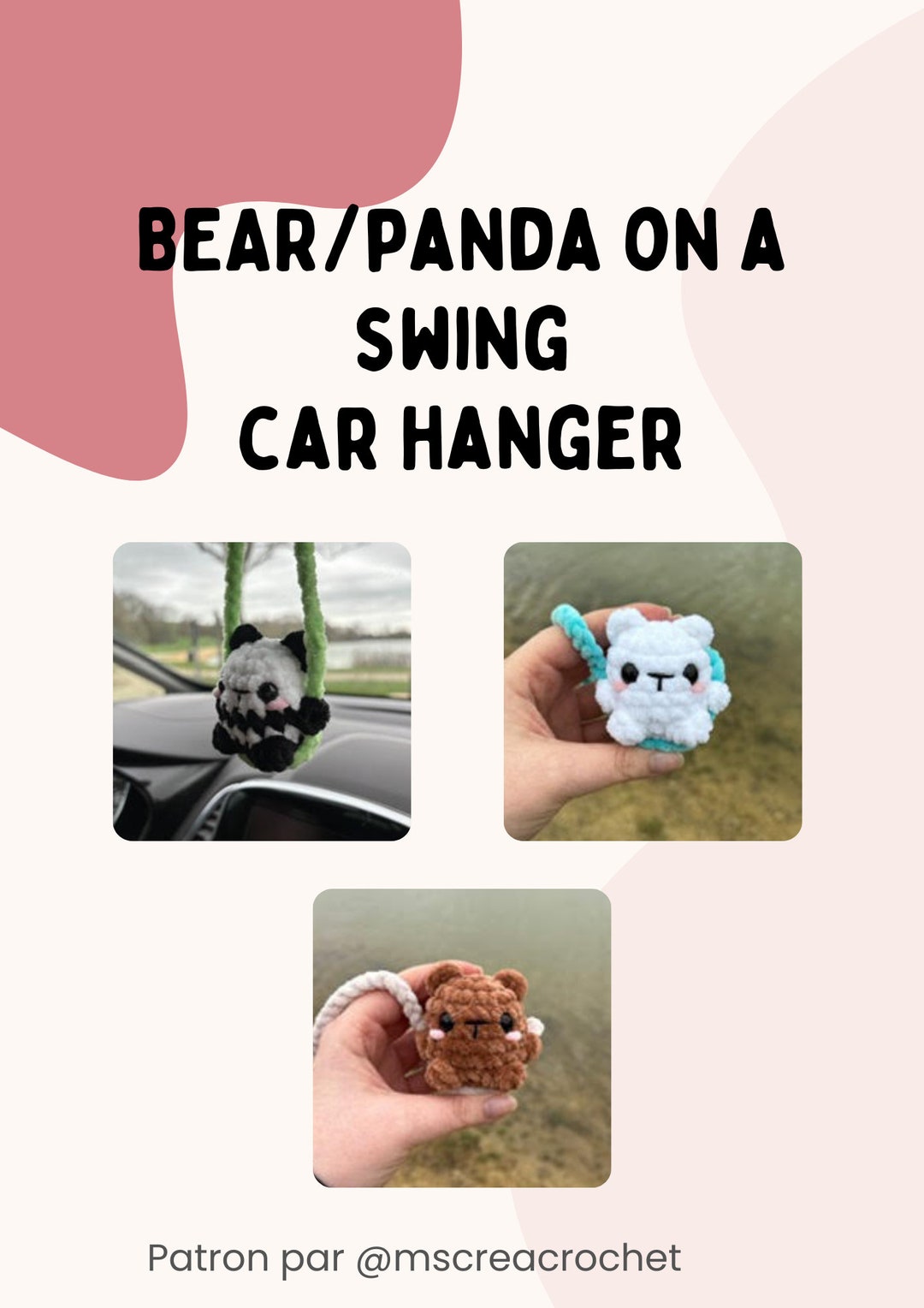 Crochet Pattern: Panda/bear on a Swing Car Hanger english - Etsy