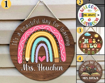 Personalized Teacher Sign Boho Classroom Rainbow Cheetah Door - Etsy
