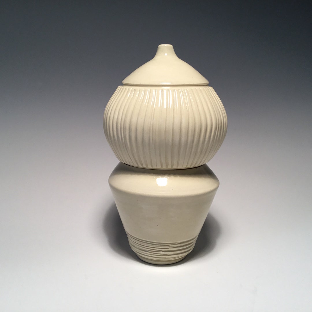 Two Piece Stacking Pots Modern Art Ceramic Vases Cream White Home Decor ...