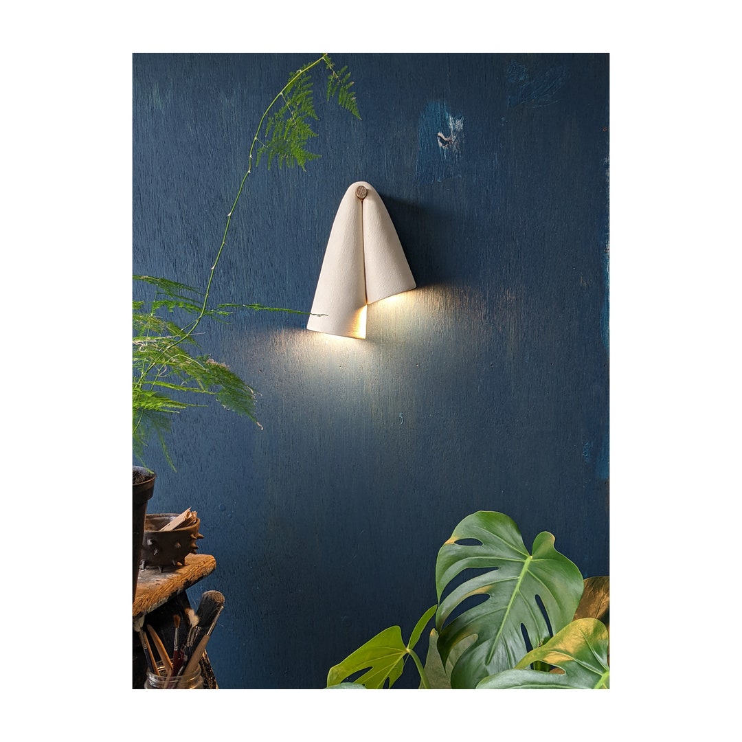 Handmade Ceramic Wall Light Sconce Contemporary Design White Folded Clay Lighting Sculptural ...