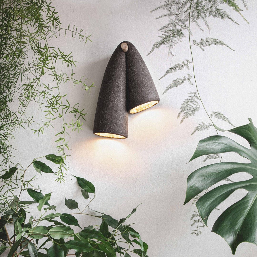 Handmade Ceramic Wall Light, Minimalist Sconce, Black Clay Lamp ...