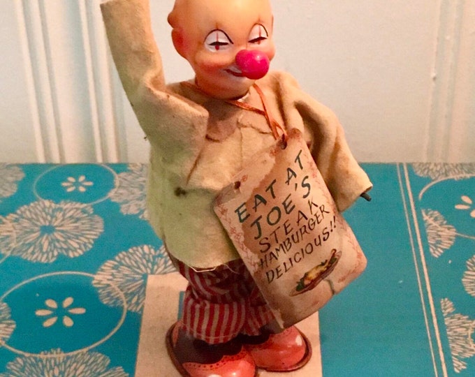 Working!!! Vintage Wind-up Tin Litho Mechanical Toy EAT AT JOES Hobo ...