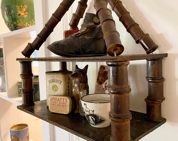 Authentic Antique Tramp Art Spool Shelf Wall Hanging Folk Art Display ...