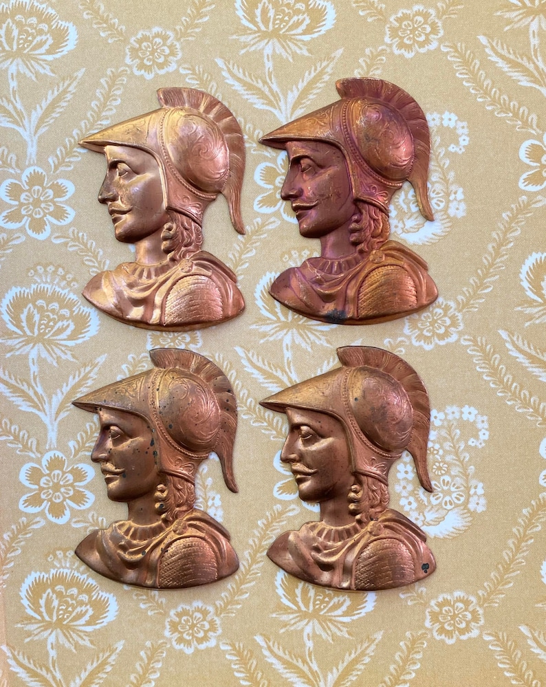 4 LARGE Vintage High Relief Casting Stamping Copper Brass Metal Roman ...