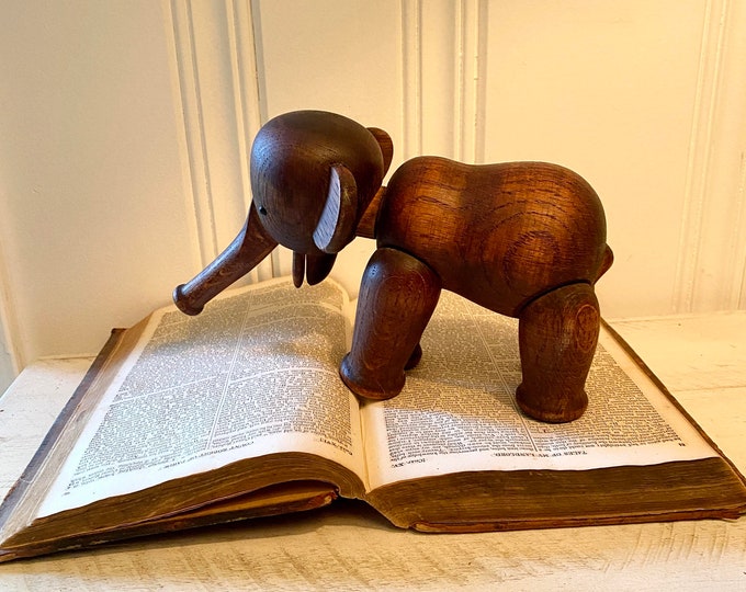 Vintage Handmade Wooden JOINTED Oak Elephant Toy Figure Moveable Legs ...
