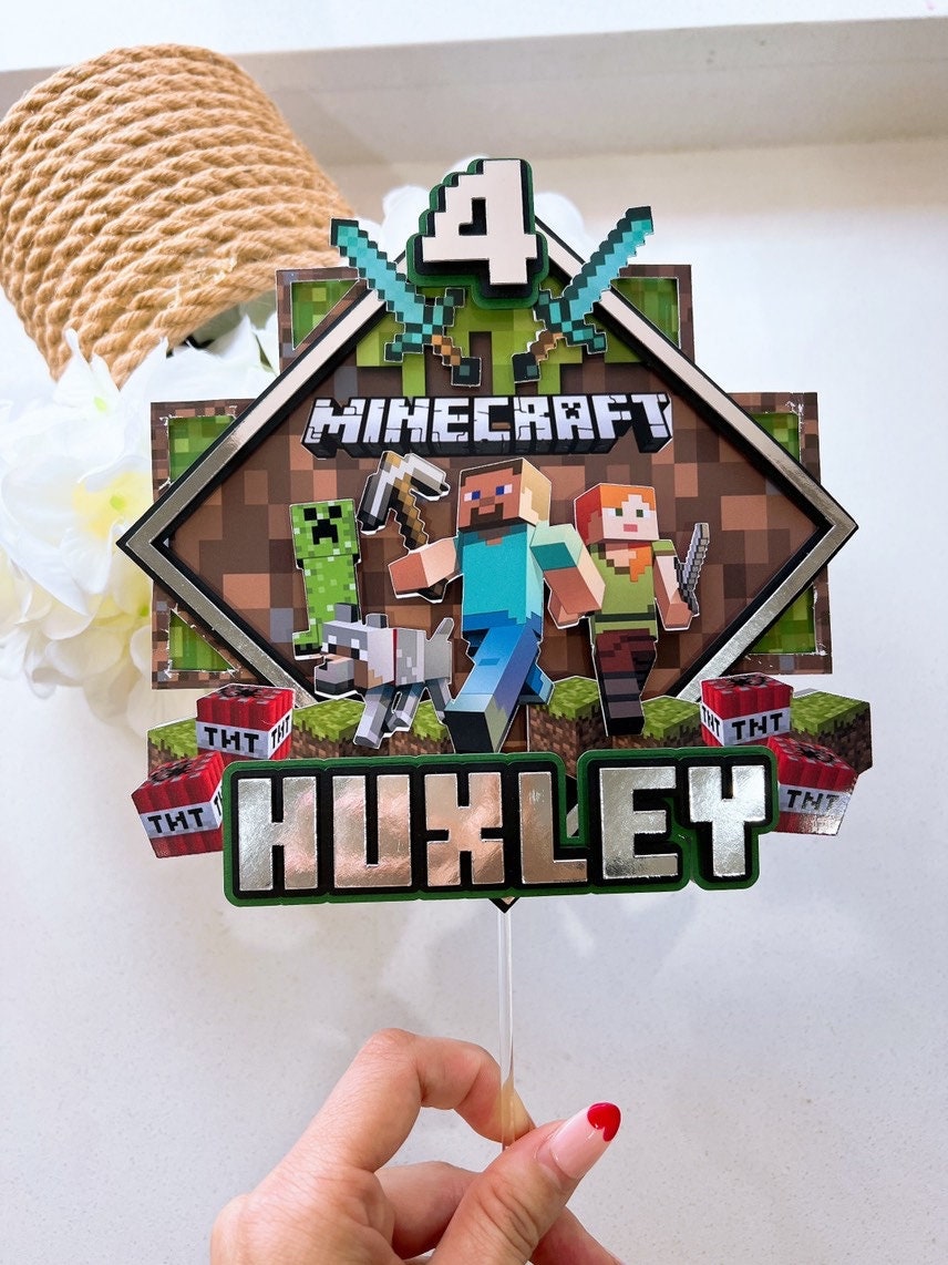 Minecraft Themed 3D Shaker Cake Topper Personalised Cake - Etsy Australia
