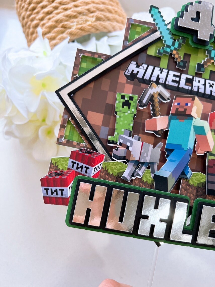 Minecraft Themed 3D Shaker Cake Topper Personalised Cake - Etsy Australia