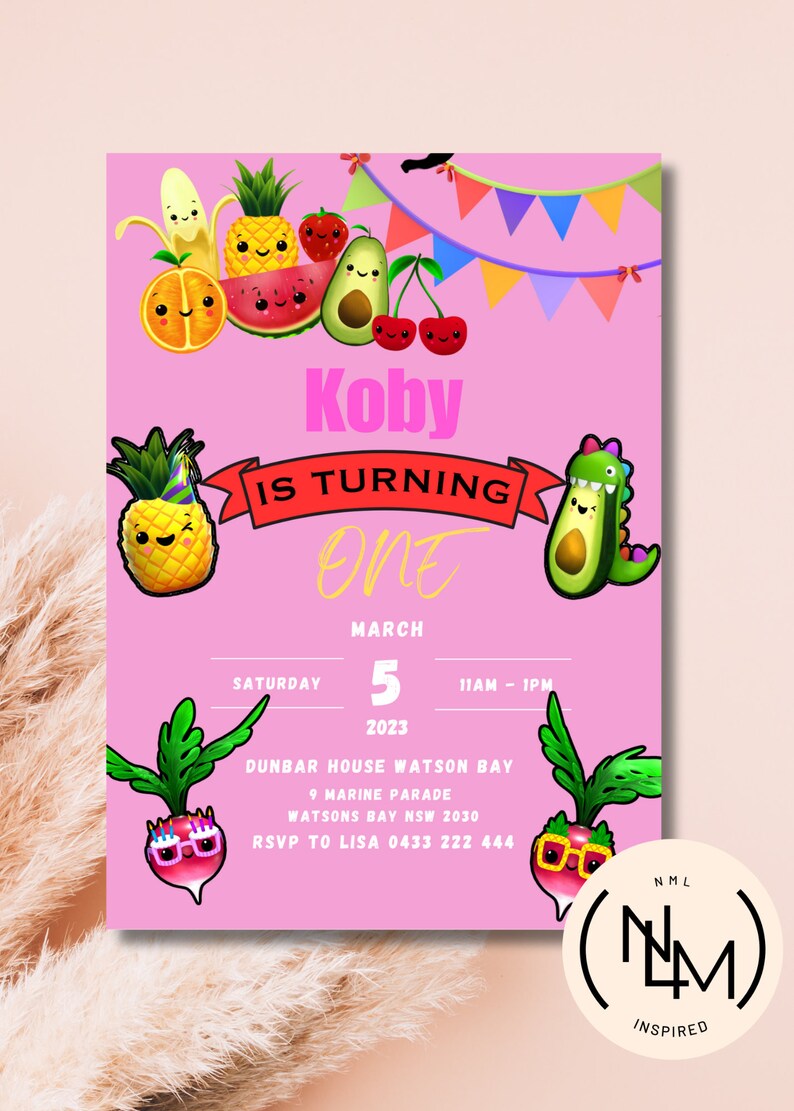Digital Invitation | Hey Bear | Fruits | Editable Dance Party Fruits - Etsy