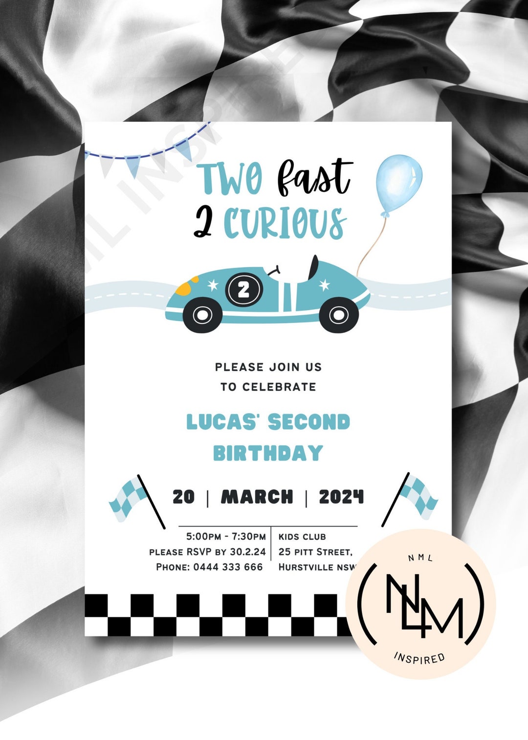Digital Invitation | Two Fast Too Curious | Second Birthday | Kids ...