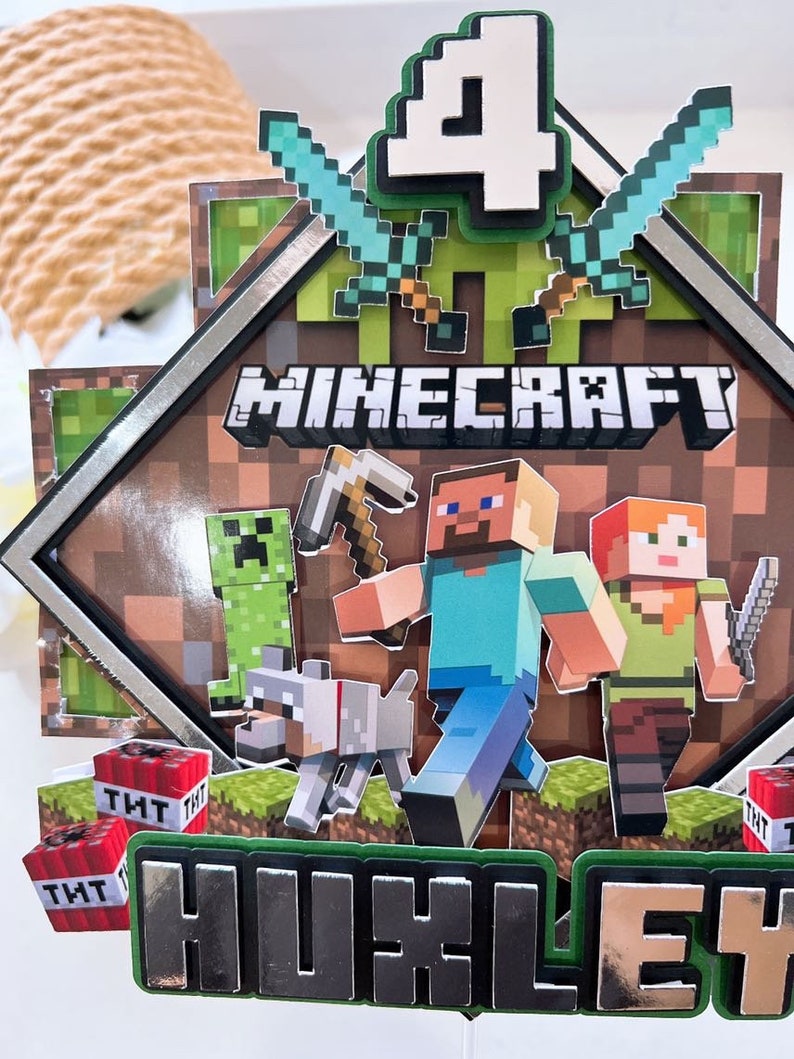 Minecraft Themed 3D Shaker Cake Topper Personalised Cake - Etsy Australia