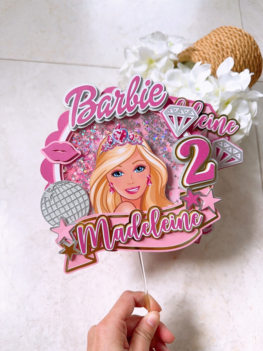 Barbie Themed 3D Shaker Cake Topper | Personalised Cake Topper ...