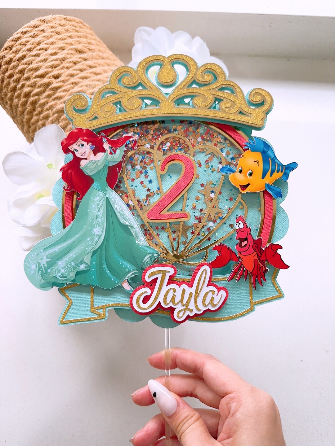 Ariel Princess 3D Shaker Cake Topper Personalised Cake Topper Birthday ...