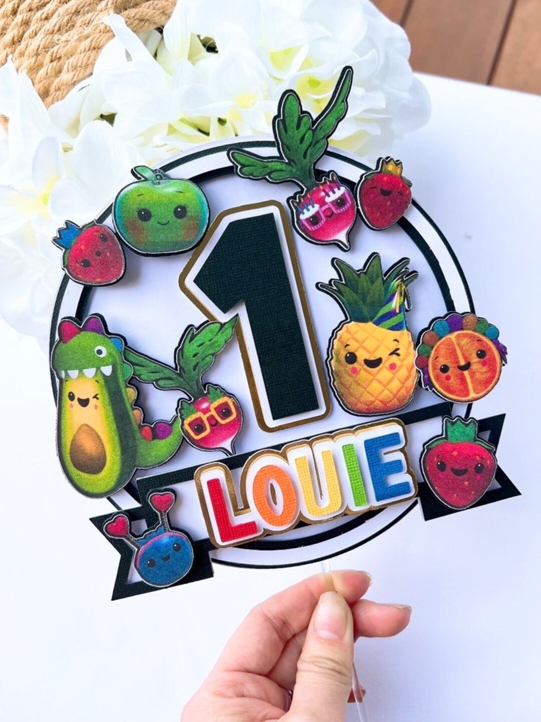 Hey Bear Birthday Dance Party 3D Cake Topper | Fruits Topper | Black ...