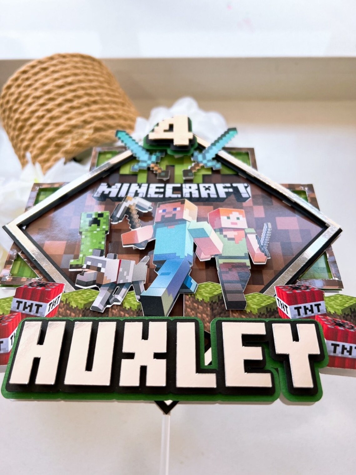 Minecraft Themed 3D Shaker Cake Topper Personalised Cake - Etsy