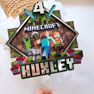 Minecraft Themed 3D Shaker Cake Topper Personalised Cake Topper ...