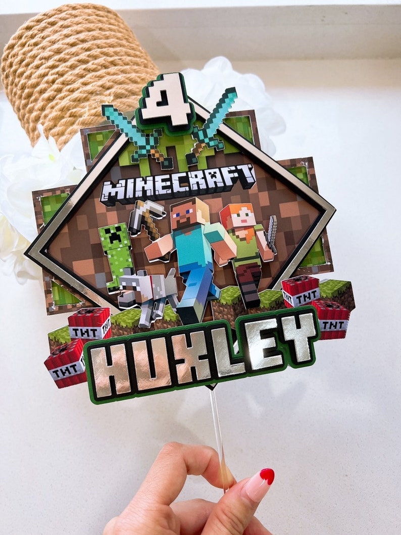Minecraft Themed 3D Shaker Cake Topper Personalised Cake - Etsy