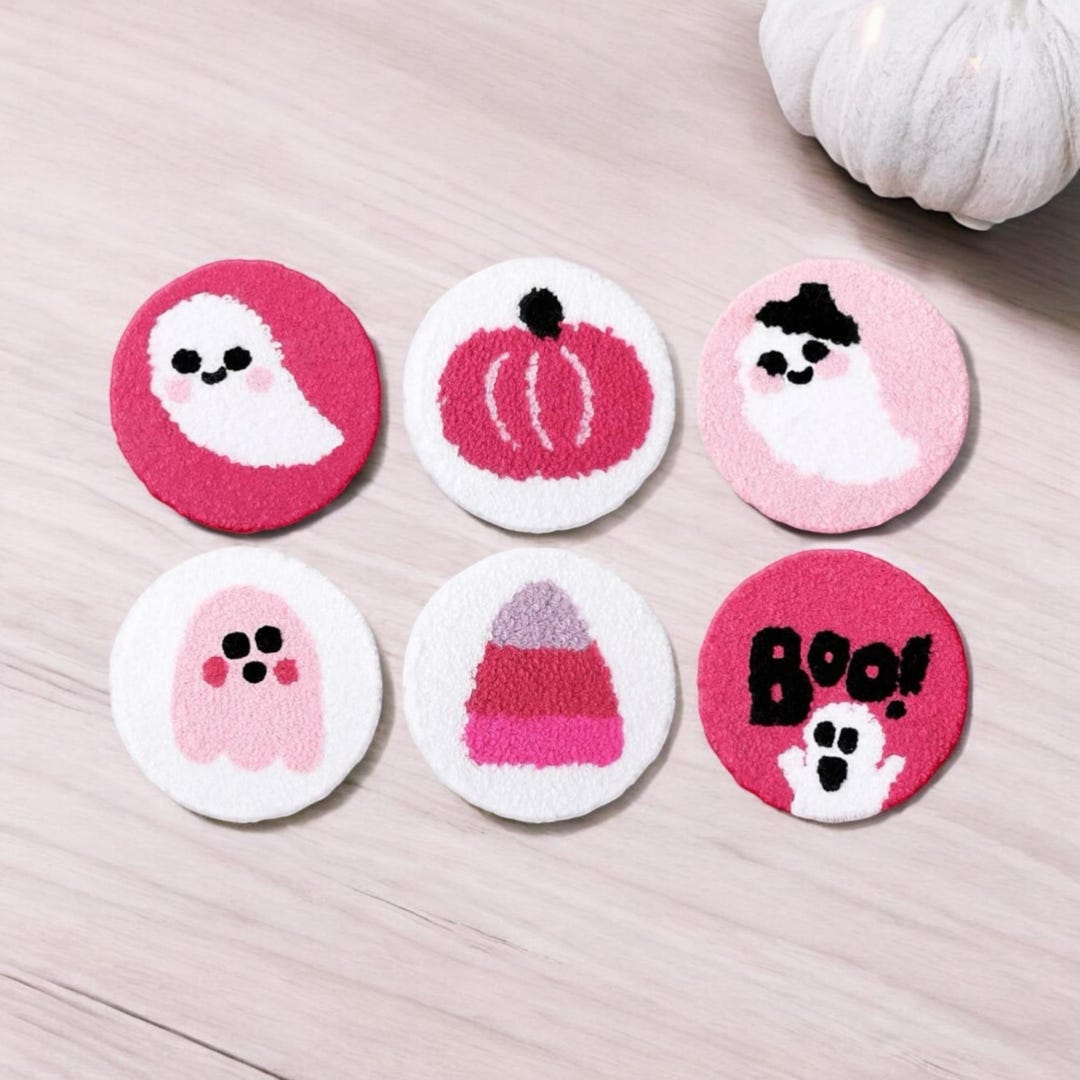 Cute Halloween Themed Coaster Set Ghost, Pumpkin, Candy Corn, and Boo ...