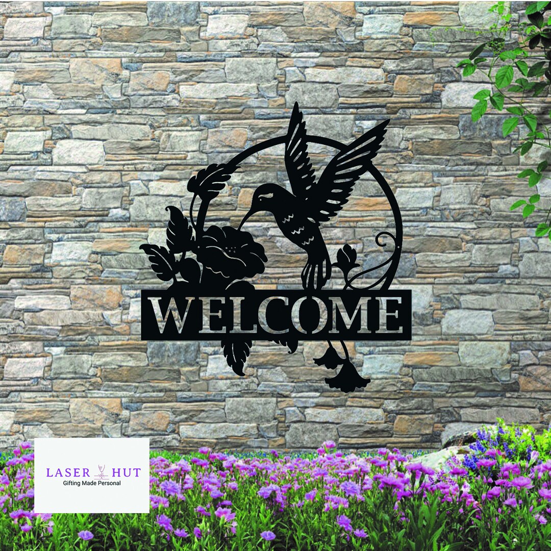 Hummingbird Welcome Sign, Metal Welcome Sign, Metal Wall Art, Garden ...