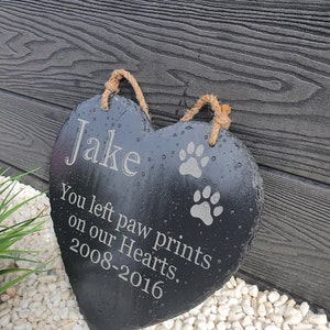 Paw Print Memorial Heart Slate, Laser Engraved Slate, Heart Slate, Pet ...