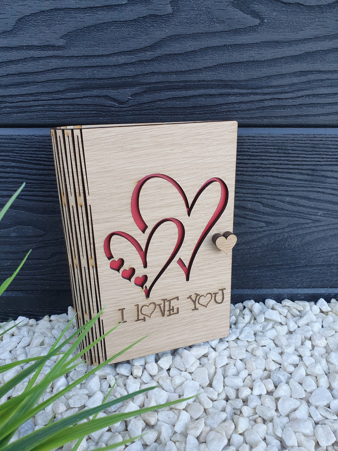 Double Heart Folding Card Wooden Card Folding Wooden Card Free Standing ...