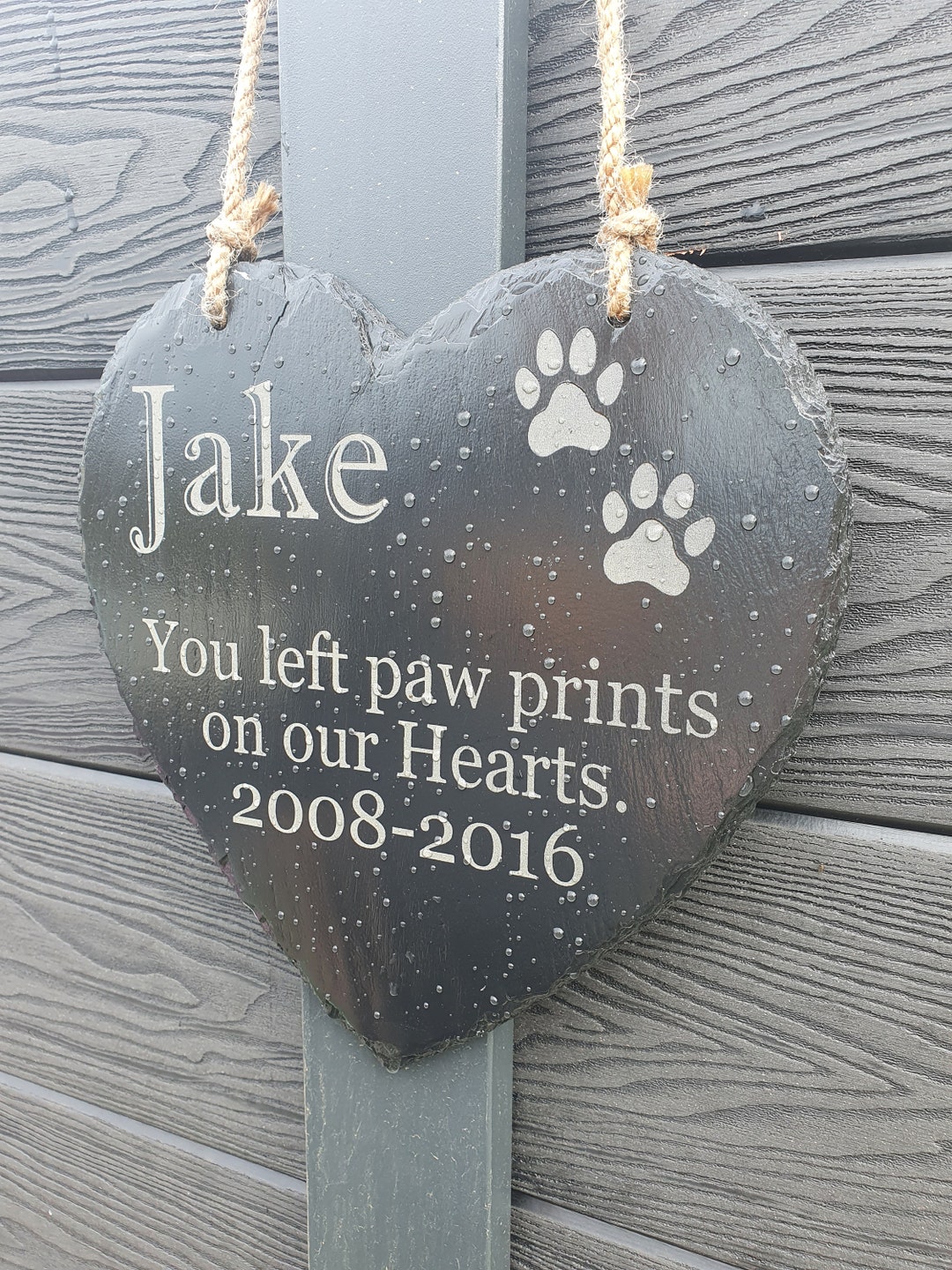 Paw Print Memorial Heart Slate, Laser Engraved Slate, Heart Slate, Pet ...