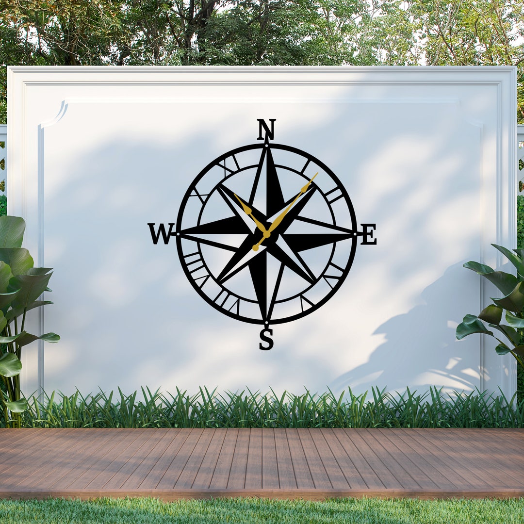 Compass Metal Wall Clock 2, Garden Decor, Home Decor, World Map ...