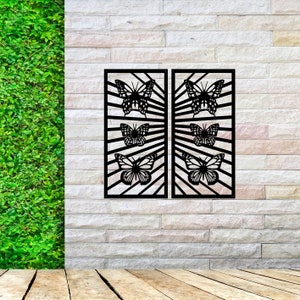 Double Butterfly Metal Wall Art Panels: Garden Decor Screens - Etsy
