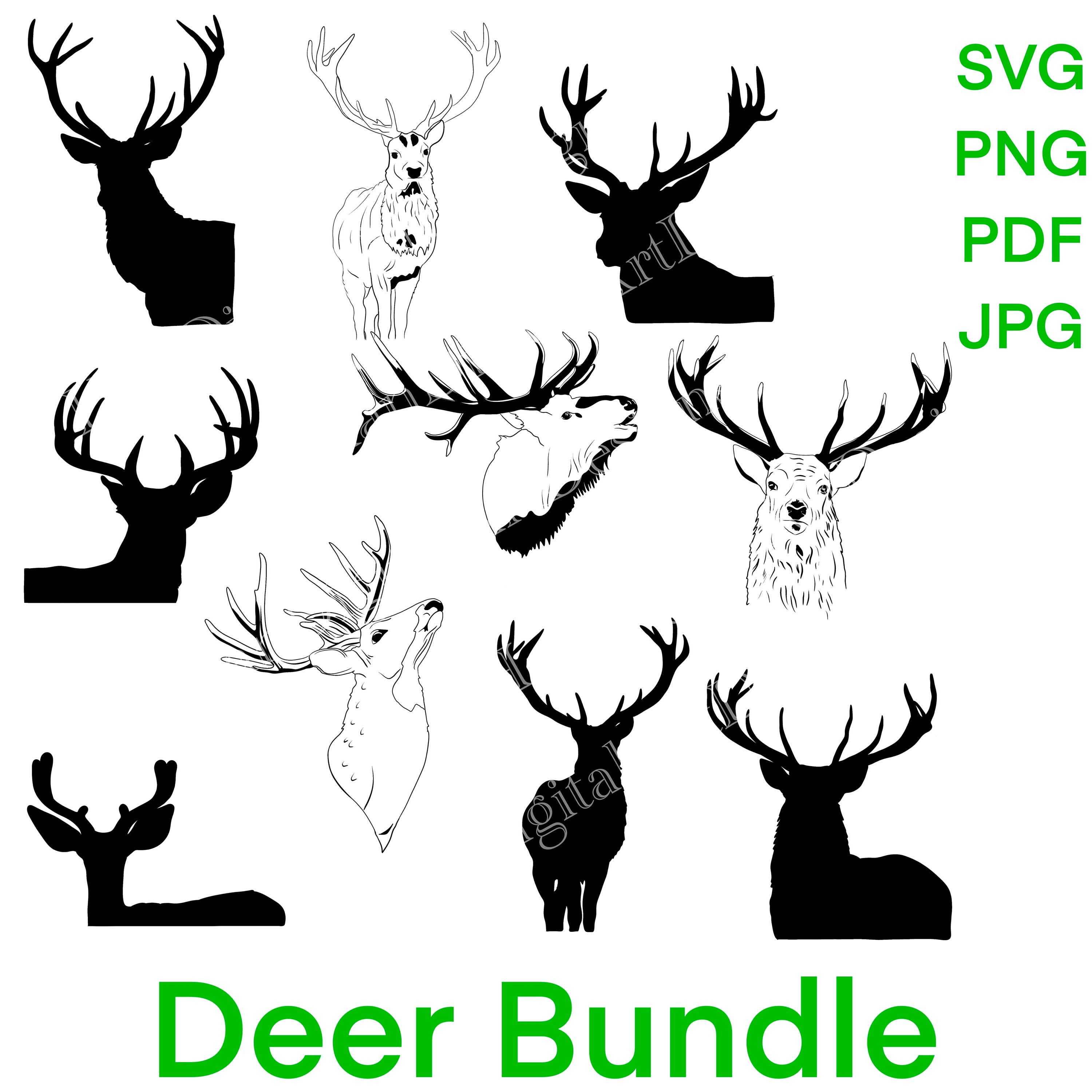 10 Deer Bundle SVG File PNG transparent Background / Pdf / Jpg File for ...