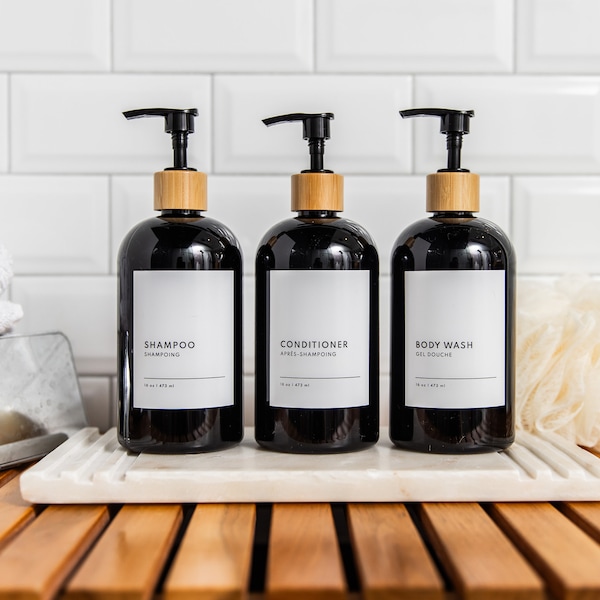 Black Shampoo and Conditioner Bottles - Etsy