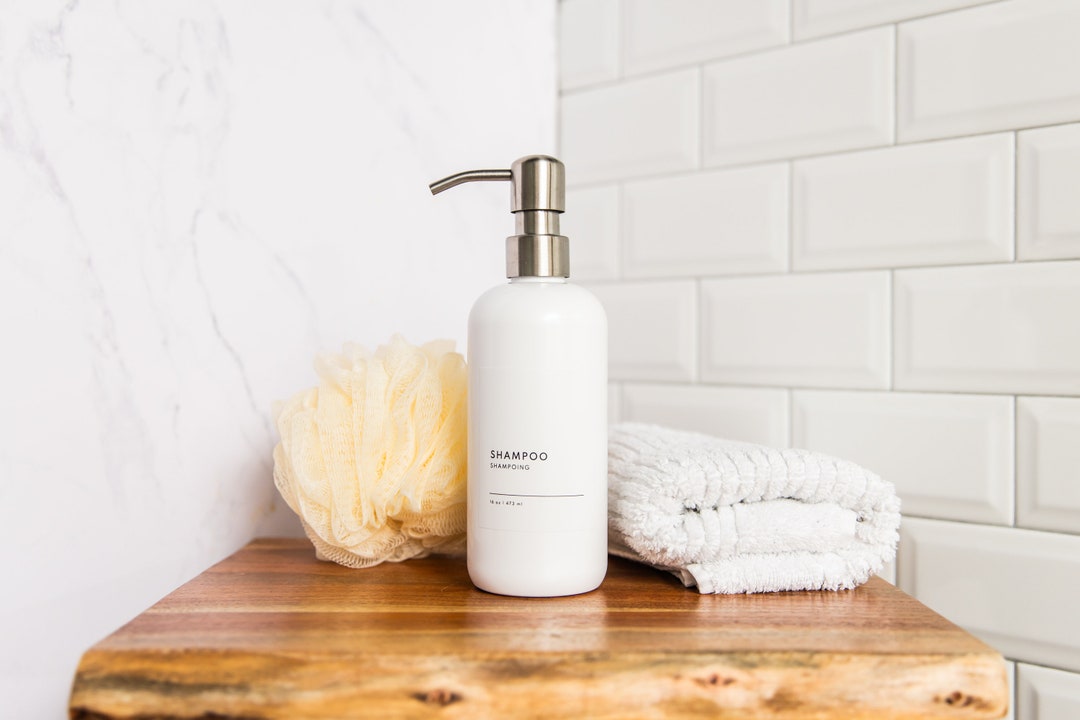 White PLASTIC Shampoo and Conditioner Bottles, Minimalist, Refillable ...