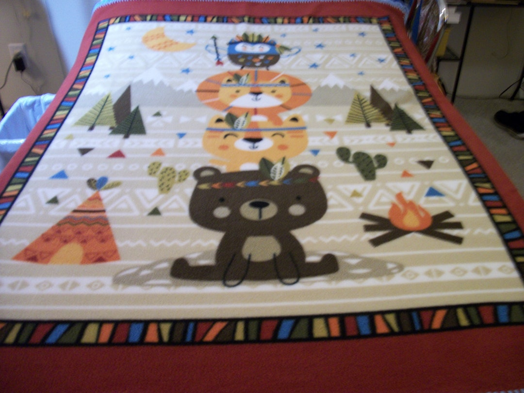 Handmade Fleece Crochet Edge Throw Indian Aztex Design 60x49 1/2 - Etsy