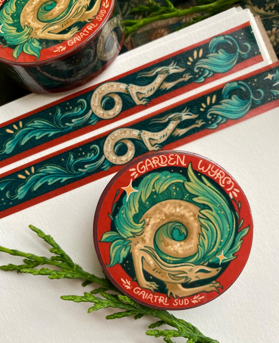Medieval Dragon Washi Tape | Garden Wyrm Manuscript Inspired Washi - Etsy
