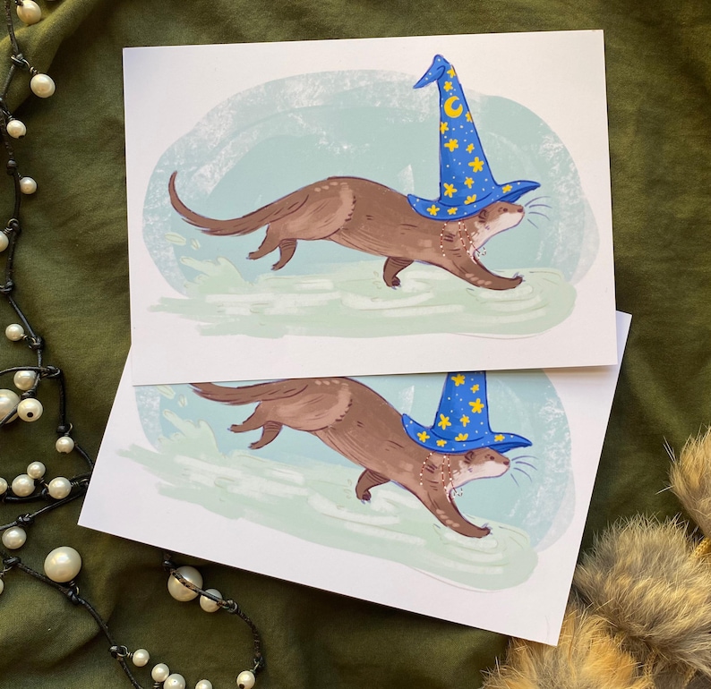 Otter Wizard Itty Bitty Mini Print | Mini Fantasy Creature Art Print - Etsy