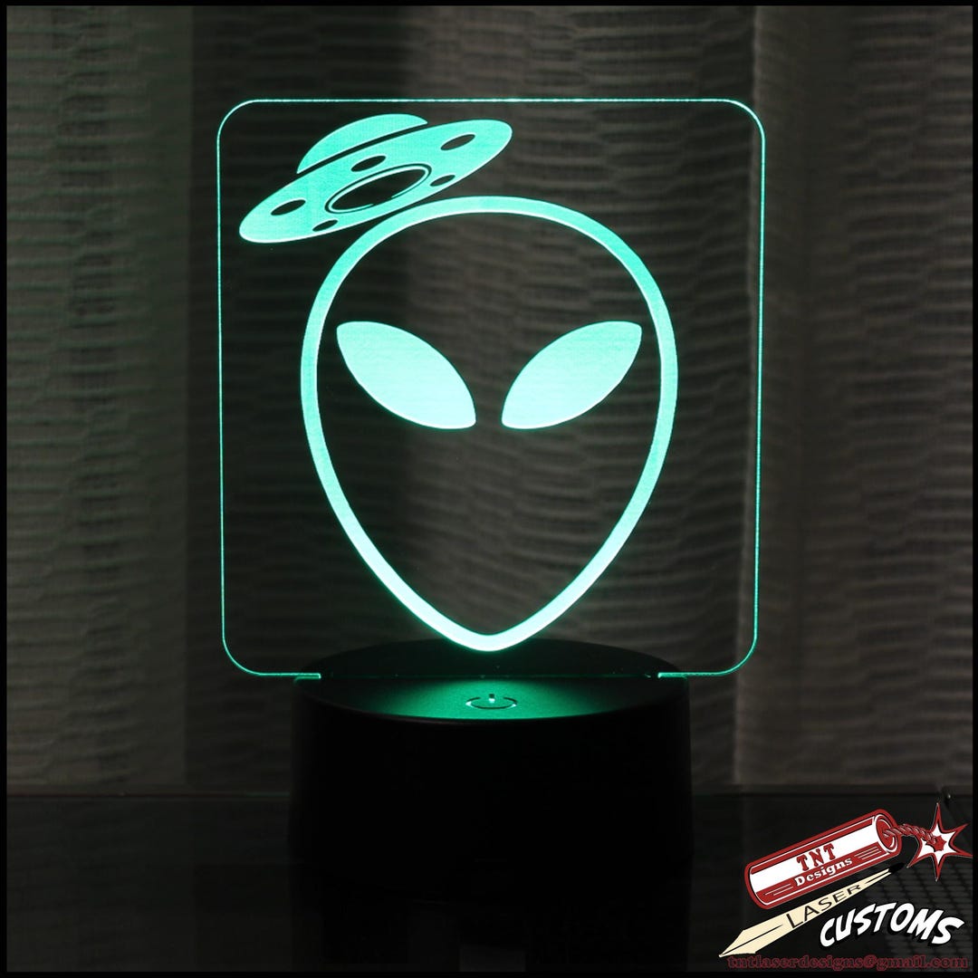 LED Alien Night on the Universe Engraved Acrylic Sign With Light Base ...