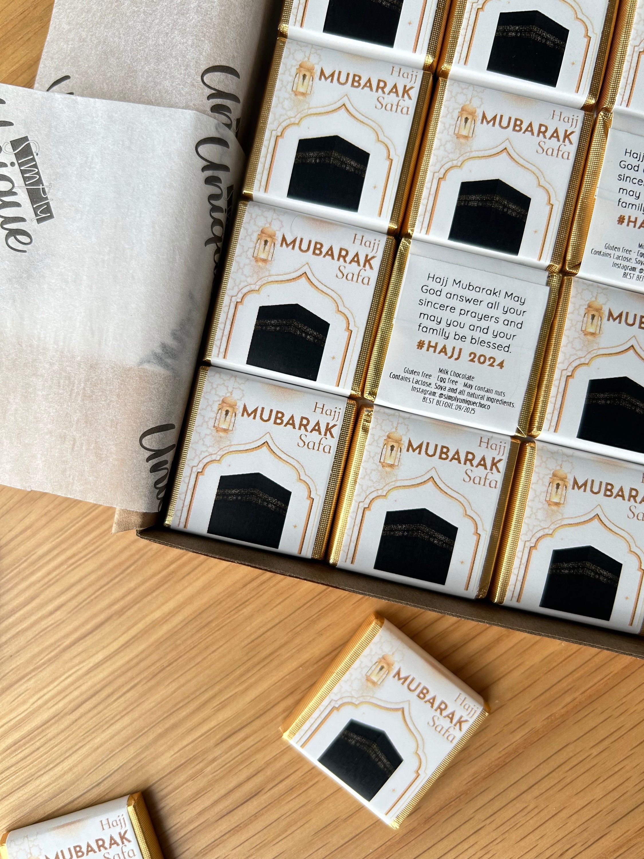 Hajj Mubarak Personalised Chocolate Party Favours Handmade Square Umrah ...