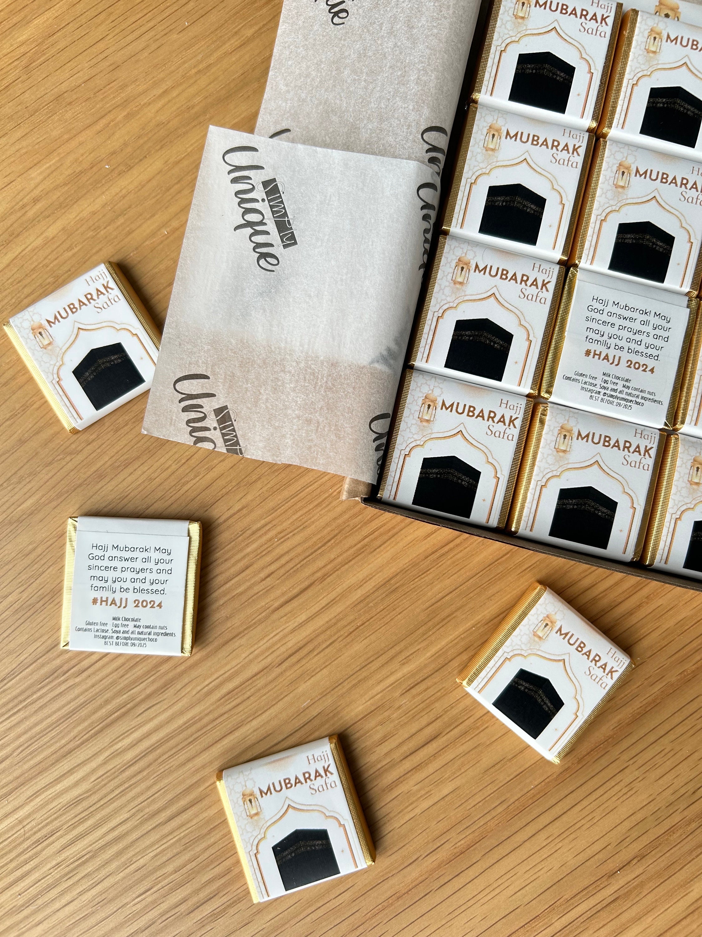 Hajj Mubarak Personalised Chocolate Party Favours Handmade Square Umrah ...