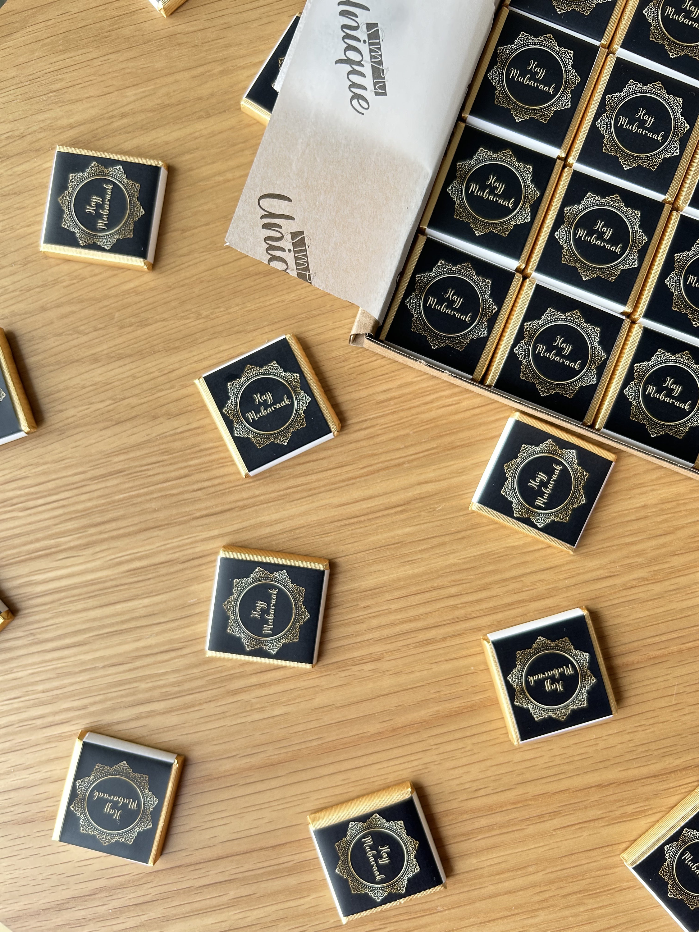 Hajj Mubarak Personalised Chocolate Party Favours Handmade Square Umrah ...