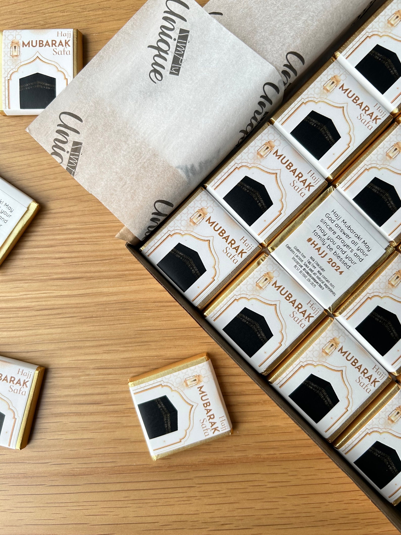 Hajj Mubarak Personalised Chocolate Party Favours Handmade Square Umrah ...