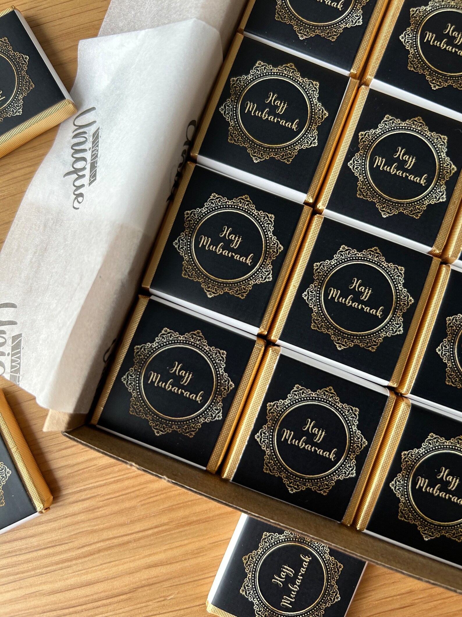 Hajj Mubarak Personalised Chocolate Party Favours Handmade Square Umrah ...