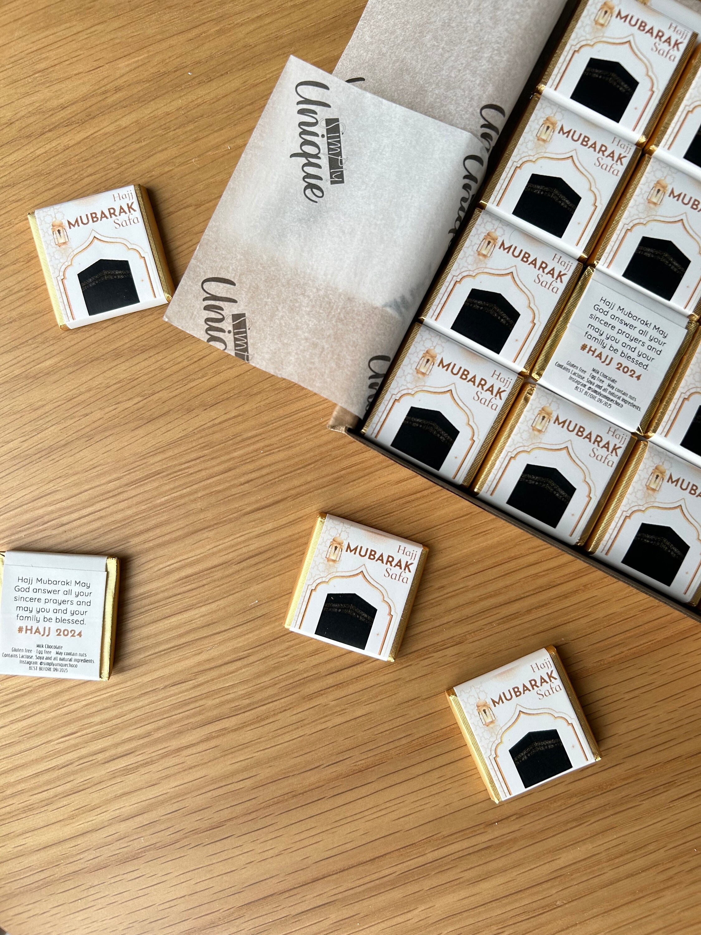 Hajj Mubarak Personalised Chocolate Party Favours Handmade Square Umrah ...